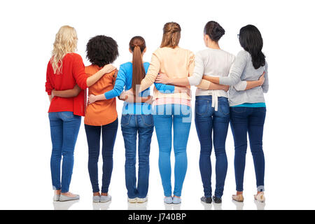 Rear view of diverse people hugging each other Stock Photo - Alamy