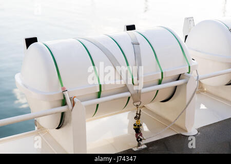 An inflatable marine liferaft on a passenger ship Stock Photo: 86238166 ...