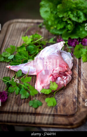 Raw fresh rabbit meat on wooden background Stock Photo - Alamy