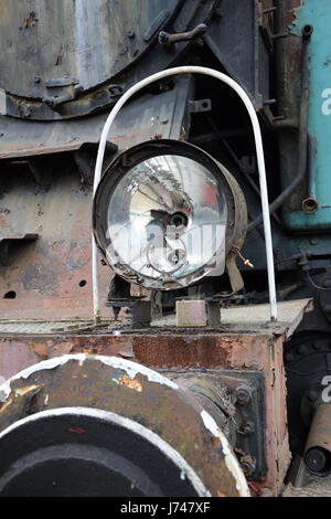 Closeup view of an old locomotive headlight. Minimalistic photography ...