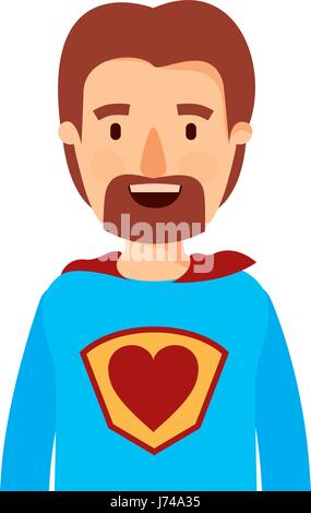 colorful caricature half body super dad hero with girl on his hand and ...