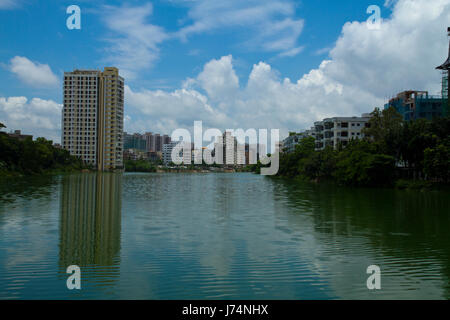 A view of a residential area beside the Gulshan Lake. Dhaka, Bangladesh ...