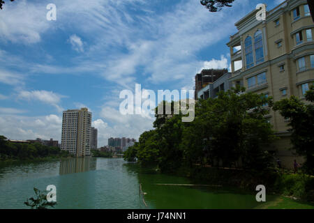 A view of a residential area beside the Gulshan Lake. Dhaka, Bangladesh ...