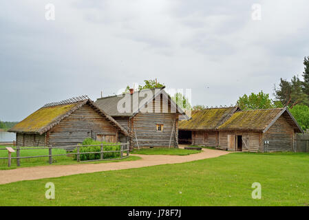 Old Russian log hut in Pushkin Mikhailovskoe summer cloudy day Stock ...