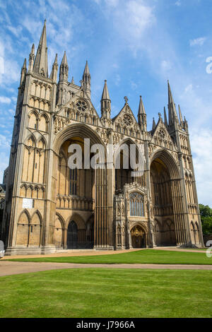 The facade of the magnificent Peterborough Cathedral in the historic ...