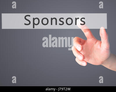 Sponsors - Hand pressing a button on blurred background concept ...