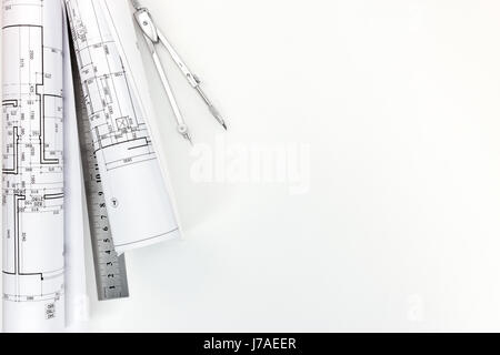 architectural blueprints and construction plans rolls of new home Stock ...