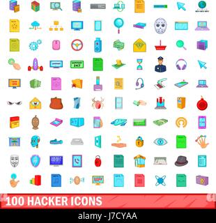 100 hacker icons set, cartoon style Stock Vector Image & Art - Alamy