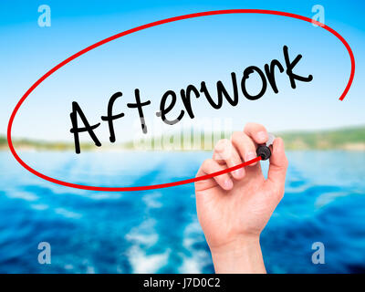 Man Hand writing Afterwork with black marker on visual screen. Isolated ...