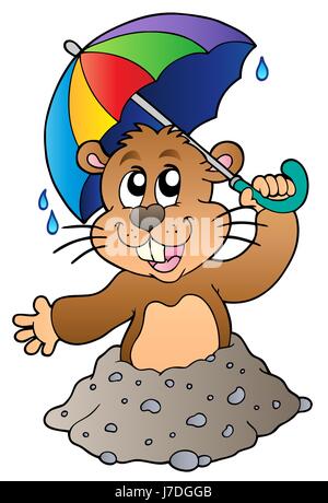 Happy groundhog day. Cartoon groundhog peeking out of a hole in the ...