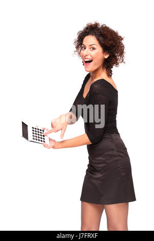Black small pocket calculator isolated on white background with shadow ...