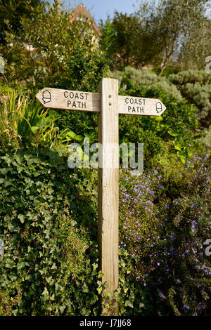 Signpost (with acorn symbol) of the South West Coast Path National ...