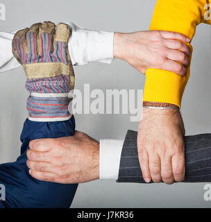 Group of employees, workers, team helping each other at work ...