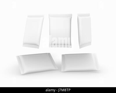 White blank flow wrap packet with clipping path, packaging or wrapper ...