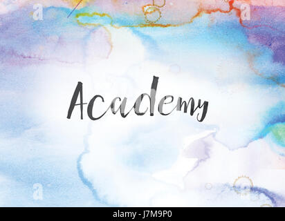 The word Academy concept and theme painted in colorful watercolors on ...