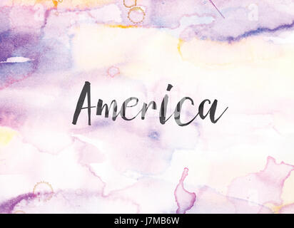 The word "American" concept and theme painted in watercolor ink on a ...