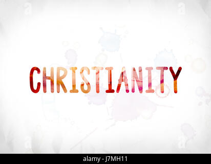 The word Christian concept and theme painted in colorful watercolors on ...