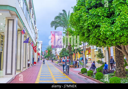 KEMER, TURKEY - MAY 5, 2017: The Munir Ozkul Liman street is the ...