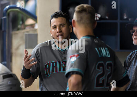 Milwaukee Brewers right fielder Jake Bauers (9) catches a fly ball by ...