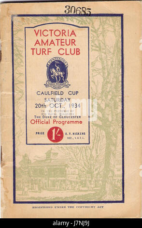 The 1934 VATC Caulfield Cup Racebook P4 is a historical document from ...