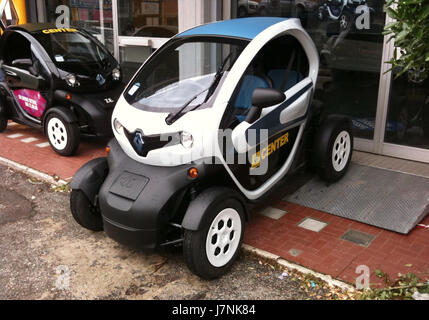Environmentally friendly Renault Twizy electric microcar side front ...