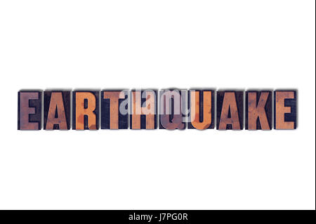 The word Earthquake concept and theme written in vintage wooden ...