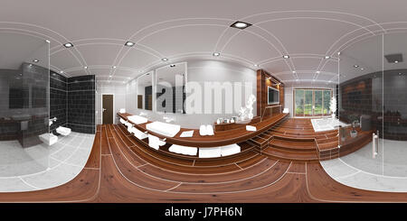 Interior rendering of a modern bathroom with a 360° field of view Stock ...