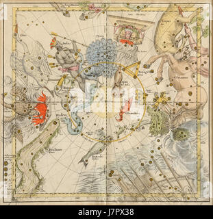 A detailed celestial map depicting the constellation Taurus, surrounded ...