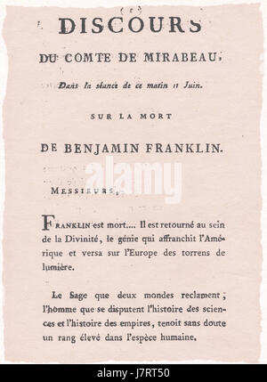 Benjamin Franklin death notice Stock Photo - Alamy