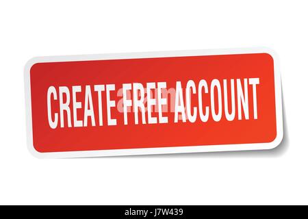 create free account red three-dimensional square button isolated on ...