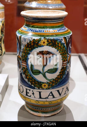 This Albarello, a type of Italian maiolica pottery, dates from the ...