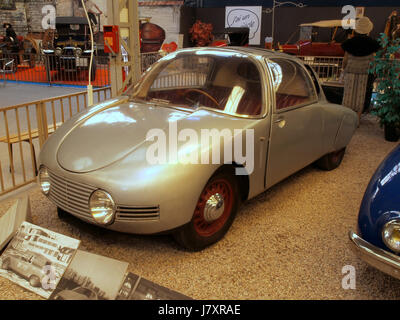 The 1946 Wimille Jean Pierre Prototype 01, shown from a rear view, is ...