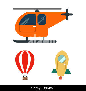 an illustration of flying modes of transport on white background Stock ...