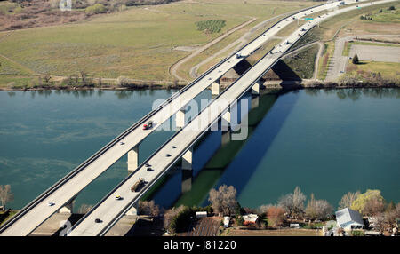 A concrete bridge, spanning the Columbia river in the Tri-cities area ...