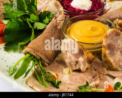Homemade cold cuts with mustard and horseradish Stock Photo - Alamy