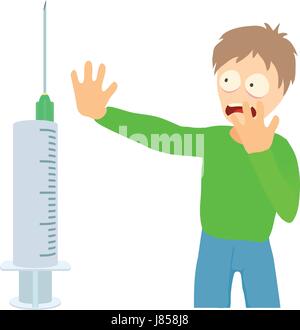 Trypanophobia concept. Cartoon illustration of a man suffering from the ...