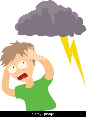 Brontophobia concept. Cartoon illustration of a man suffering from the ...