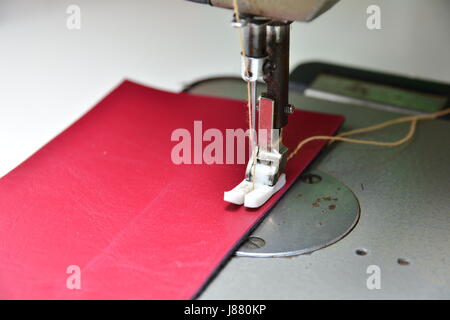 Sewing process in the phase of overstitching closeup picture Stock ...