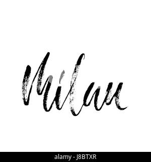 Milan, Italy. City typography lettering design. Hand drawn brush ...