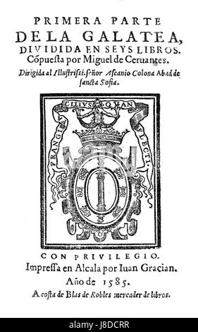 The first edition title page of 'La Galatea' features elegant ...