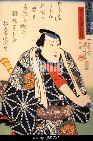 Woodblock print by Utagawa Kuniyoshi, depicting Mongaku Shonin ...