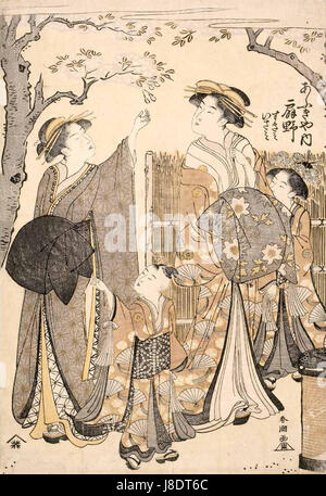 This artwork by Katsukawa Shuncho depicts a courtesan accompanied by ...