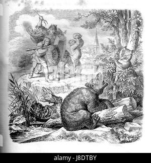 An illustration from the fable of Reynard the Fox, depicting the ...