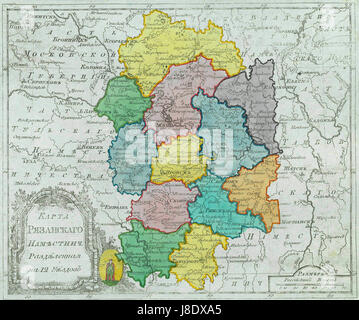 A historical map from 1792 depicting the Saratov Namestnichestvo, an ...