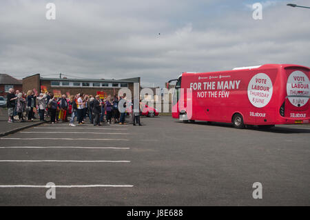 Leadgate, UK. 28th May, 2017. The Labour battle bus carrying Angela ...