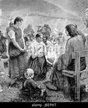 Line art drawing of the Sermon on the Mount from the Gospel of Matthew ...