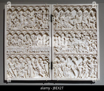 Medieval Gothic ivory diptych with scenes from the life of Christ and ...