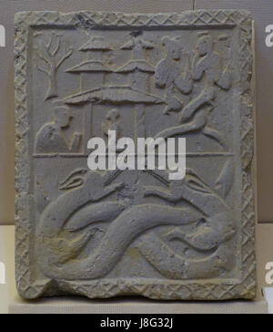 Fuxi and Nvwa with tower and twin dragons, China, unearthed from a ...