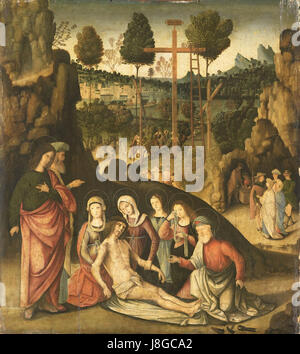 This artwork, 'Lamentation for Christ,' depicts the mourning of Christ's death, a powerful theme ...