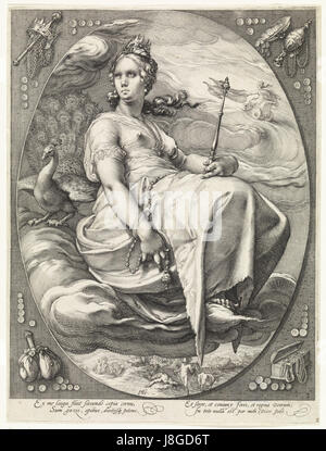 Juno, Roman goddess of marriage and queen of the gods. She rides a biga ...